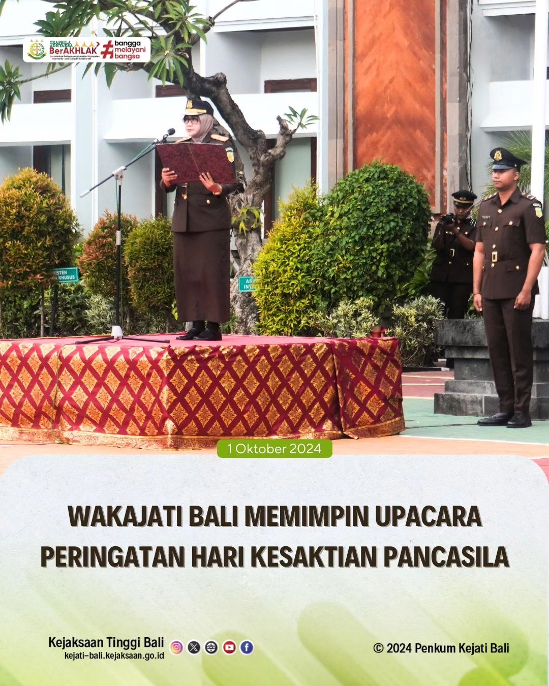 Wakajati Bali Memimpin Upacara Peringatan Hari Kesaktian Pancasila | kejati-bali.kejaksaan.go.id
